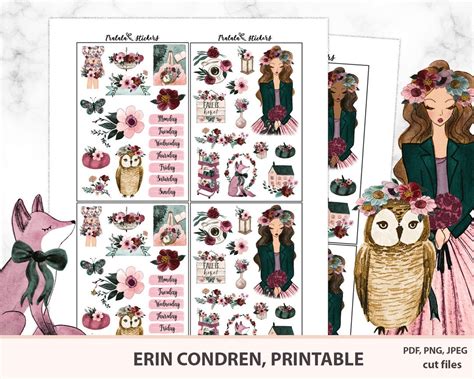 Hello Fall Planner Stickers Printable With Brunette And Dark Skin Girl Autumn Theme Spread For