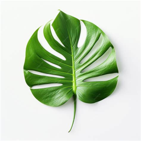 Premium Ai Image One Variegated Monstera Leaf On Plain Background Ai