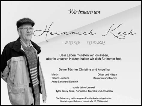Traueranzeigen Von Heinrich Koch Harztrauer De