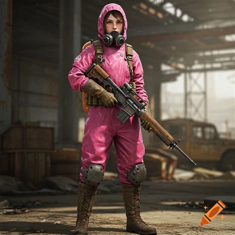 Rust Game Character With Pink Hazmat And M2 Rifle On Craiyon