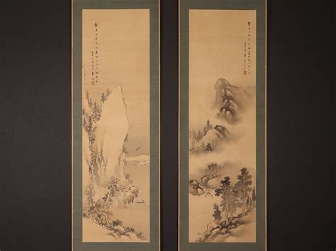 目立った傷や汚れなし模写1円開始伝来ek6059小室翠雲双幅 夏冬山水図 共箱 田崎草雲師事 明治 昭和時代前期 群馬の人