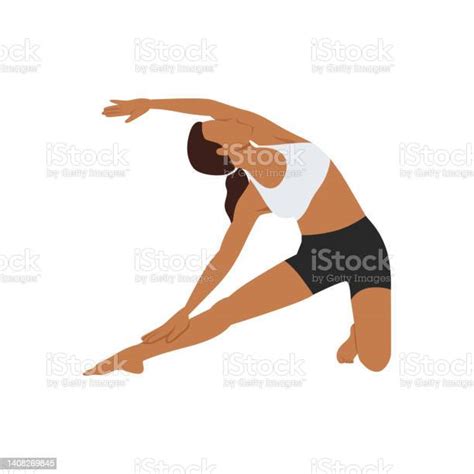 문을하는 여자는 Parighasana 운동을 포즈를 취합니다 흰색 배경에 격리된 플랫 벡터 일러스트 레이 션 개념에 대한 스톡 벡터 아트 및 기타 이미지 Istock