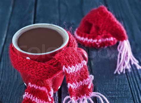 Cocoa Drink In Red Cup And On A Table Colourbox