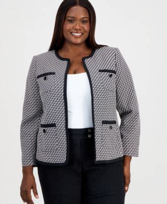 Kasper Plus Size Zigzag Jacquard Open Front Jacket Macys