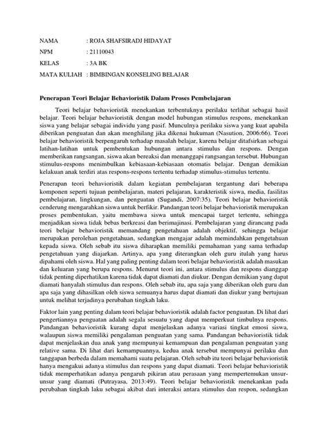 Implementasi Teori Behavioristik Pdf