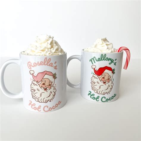 Personalized Hot Cocoa Mug Christmas Retro Santa Pink Green Red Mug Etsy