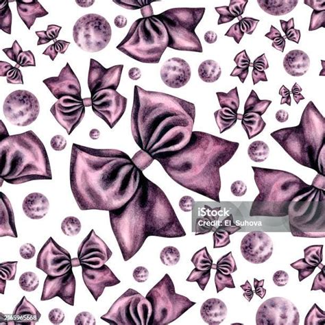 흰색 배경에 보라색 리본은 수채화로 매끄러운 패턴으로 만들어집니다 선물 포장 포장지 섬유 인테리어 스티커 벽지 휴일 생일