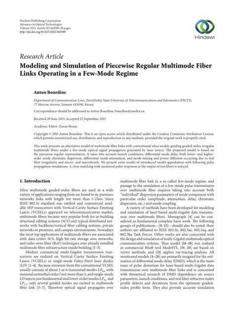 Pdf Modeling And Simulation Of Piecewise Regular Multimode Fiber Links Operating In A Few Mode