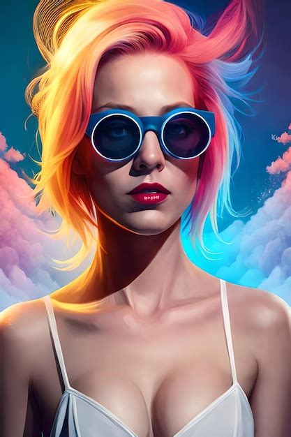 Premium Photo A Woman With Pink Hair And Sunglasses Stands In Front