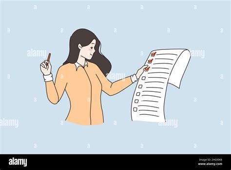 Woman Hold Paper To Do List Check Tasks With Mark Symbol Smiling Girl