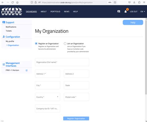 Adding And Editing Organization — Code De 001 Documentation