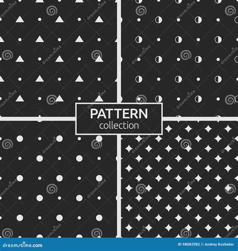 Set Of Four Seamless Patterns Stock Vector Illustration Of Monochrome Paper 98082982