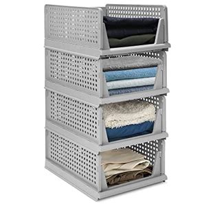 Set Of 4 Stackable Closet Wardrobe Storage Box Organizer Easy Open And