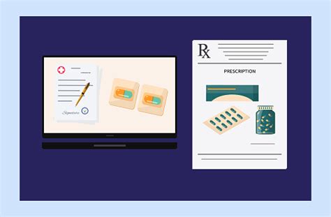 전자 처방 Rx 온라인 의료 문서 온라인 약국에서 의약품이 있는 전자 양식 처방약으로 진단 및 치료에 대한 정보 벡터 일러스트레이션 0명에 대한 스톡 벡터 아트 및 기타