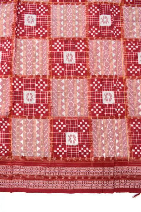 Reddish Colour Pasapali Design Sambalpuri Handloom Cotton Saree