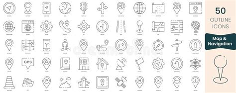Set Of Map And Navigation Icons Thin Outline Icons Pack Stock Vector Illustration Of Icon