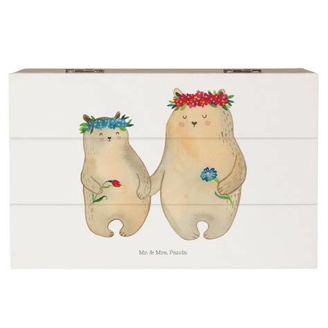 Mr And Mrs Panda Dekokiste Bären Mit Blumenkranz Weiß Geschenk