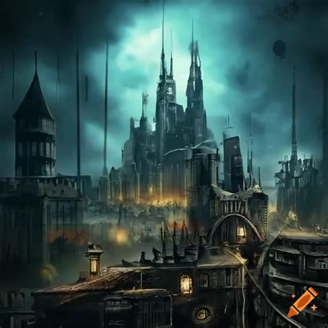 Cityscape In A Steampunk Style On Craiyon