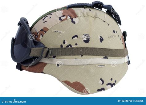 Us Army Kevlar Helmet With A Desert Camouflage Cover And Protective
