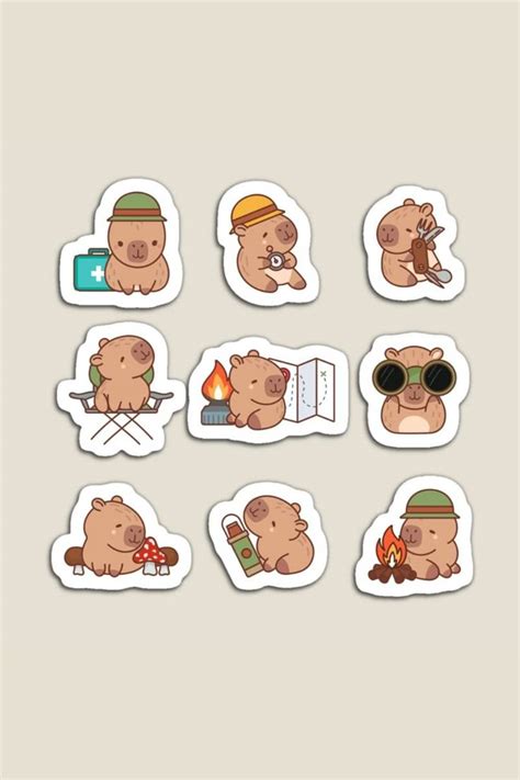 Kawaii Tourist Capybara Pack Sticker For Sale By OlyaLitvinova Capybara Cute Easy Doodles