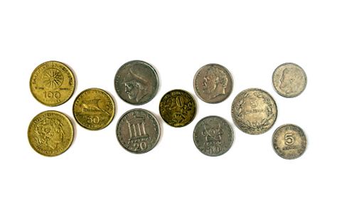 다른 오래 된 그리스 드라크마 동전 동전1 백 50 20 10 5 Drachmas의 구색 0명에 대한 스톡 사진 및 기타 이미지 Istock