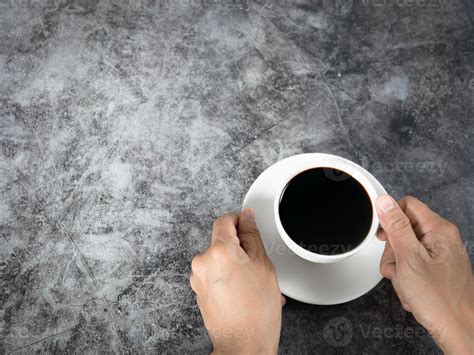 Man Hand Holding Black Coffee Cup Dark Background Top View 17070966