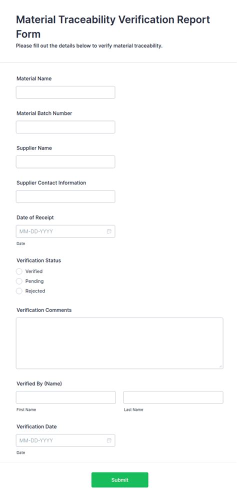 Material Traceability Verification Report Form Template Jotform