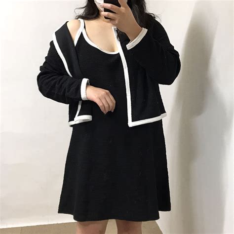 ~110 최저가세트 통통녀추천 빅사이즈 샤랄라 트위드 가디건 원피스 세트 하객룩 데이트룩 소풍룩 에이블리