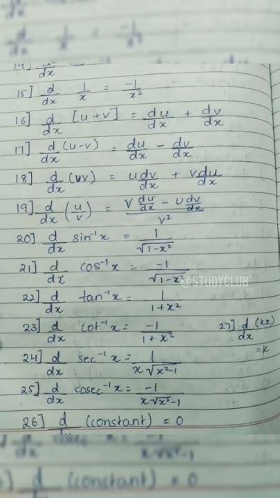 Differentiation Formulas🥂 Class12maths Class12matrices