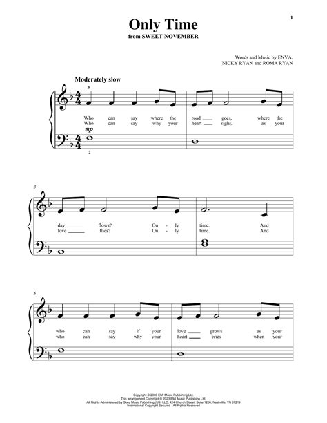 Only Time By Enya Sheet Music For Beginning Piano Solo At Sheet Music Direct