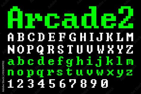 old school pixel arcade font vector typeface flat geometric digital
