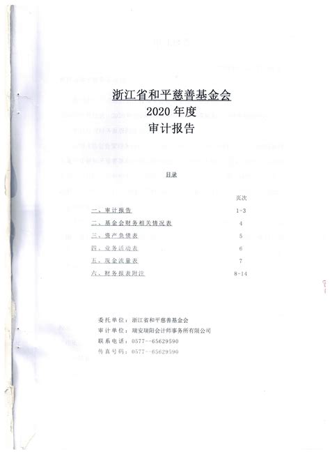 2020年审计报告 浙江省和平慈善基金会