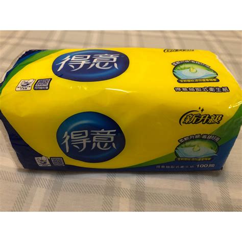 得意 連續抽取式花紋衛生紙 100抽包 可丟馬桶 蝦皮購物