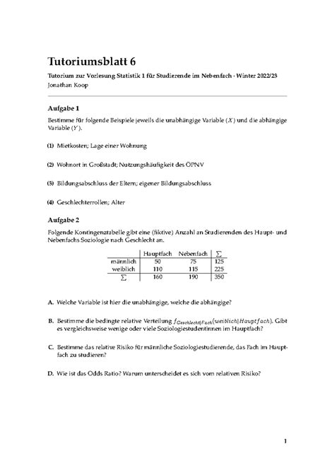 Statistik Tutoriumsblatt 6 Tutoriumsblatt 6 Tutorium Zur Vorlesung