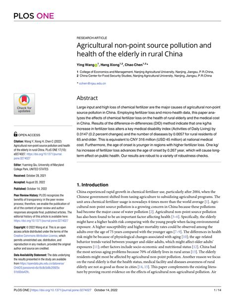 Pdf Agricultural Non Point Source Pollution And Health Of The Elderly