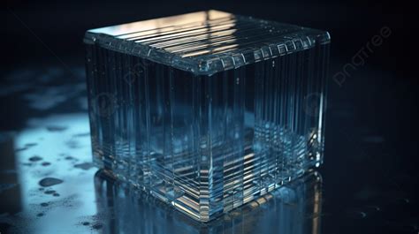 Cube Of Glass Displaying Light Background 3d Render Glass Cube With A Corrugated Surface On A
