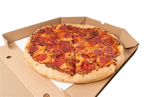 Pepperoni Pizza With Pickled Hot Jalapeno Peppers In Cardboard Delivery