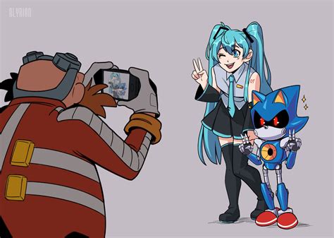 Hatsune Miku Dr Eggman And Metal Sonic Vocaloid And 1 More Drawn