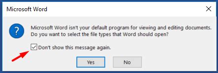 Word Message Microsoft Word Isnt Your Default Program For Viewing And