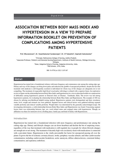 Pdf Association Between Body Mass Index And Hypertension In A View To