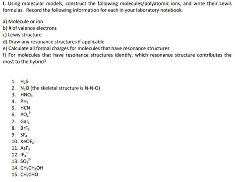 solved 1 using molecular models construct the following
