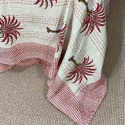 Crimson Block Print Ajrak Kantha Quilt Yummy Linen