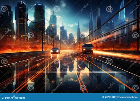 Dynamic Cityscape Light Trails Trace Modern Building Creating A Mesmerizing Urban Background