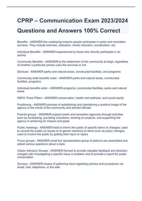 Cprp Communication Exam 2023 2024 Questions And Answers 100 Correct