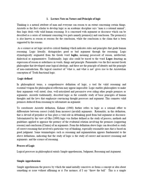 lecture note on nature and principle of logic complete notes