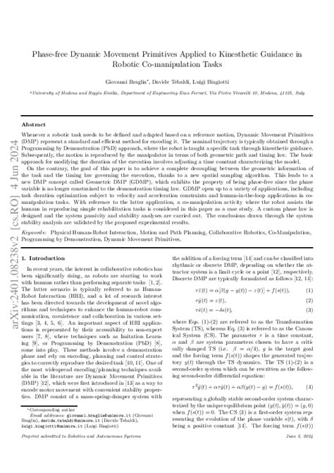 Pdf Phase Free Dynamic Movement Primitives Applied To Kinesthetic