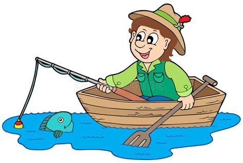Fischer In Einem Boot Auf Dem See Stock Abbildung Illustration Von