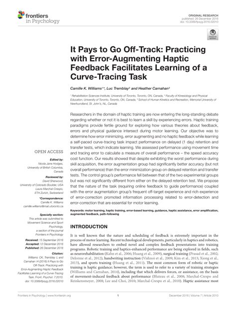 Pdf It Pays To Go Off Track Practicing With Error Augmenting Haptic Feedback Facilitates