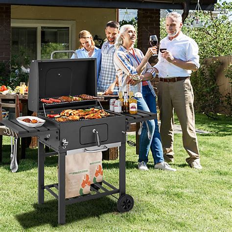 Costway Camping Charcoal Grill Bbq Smoker Combo W2 Wheels And 2 Foldable