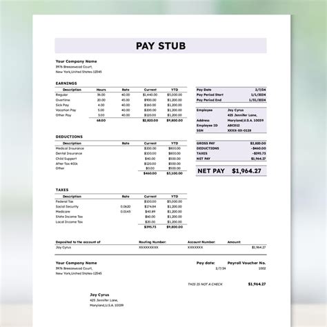 Paystub Template For Small Business Etsy